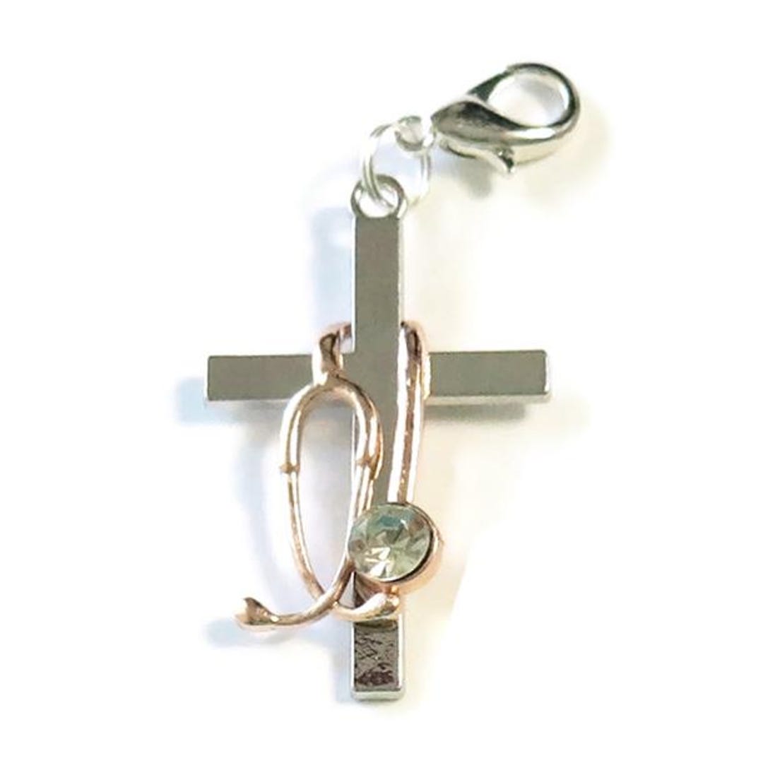 Cross With Stethoscope ID Badge Reel Charm, Stethoscope Cross Badge ...