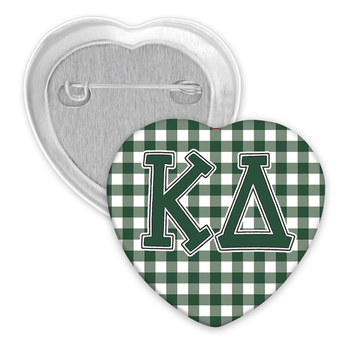 Kappa Delta Button Pin Set, Green Gingham Heart & Teddy Bear KD ...