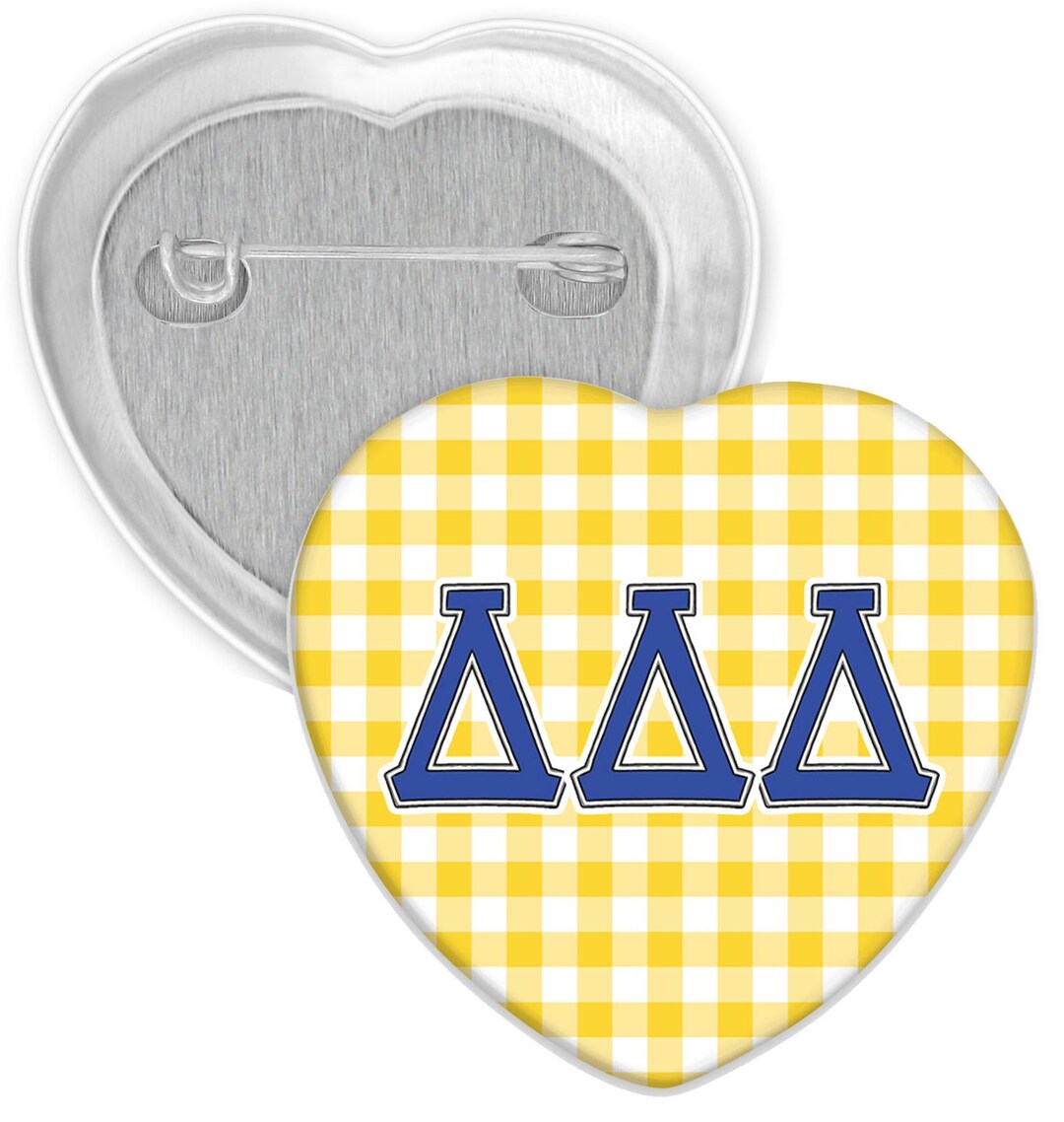 Tri Delta Heart Button, Licensed Tri-delta Sorority Pin Yellow Gingham ...