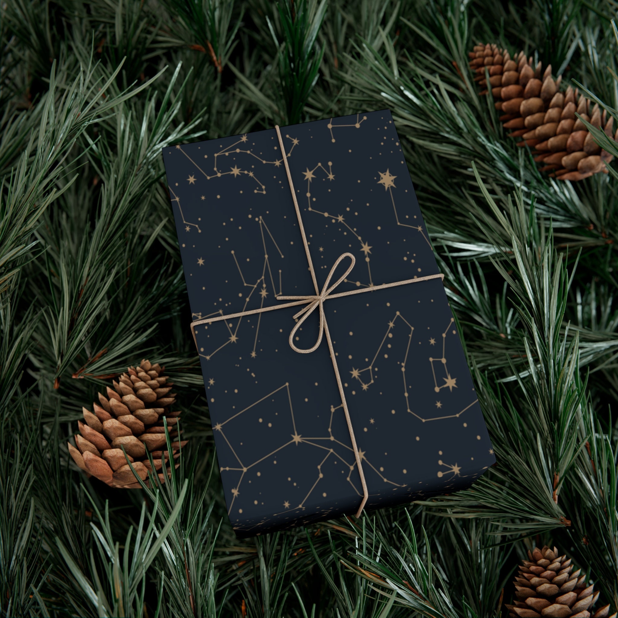 Navy and Gold Celestial Wrapping Paper - Constellation Holiday Gift ...