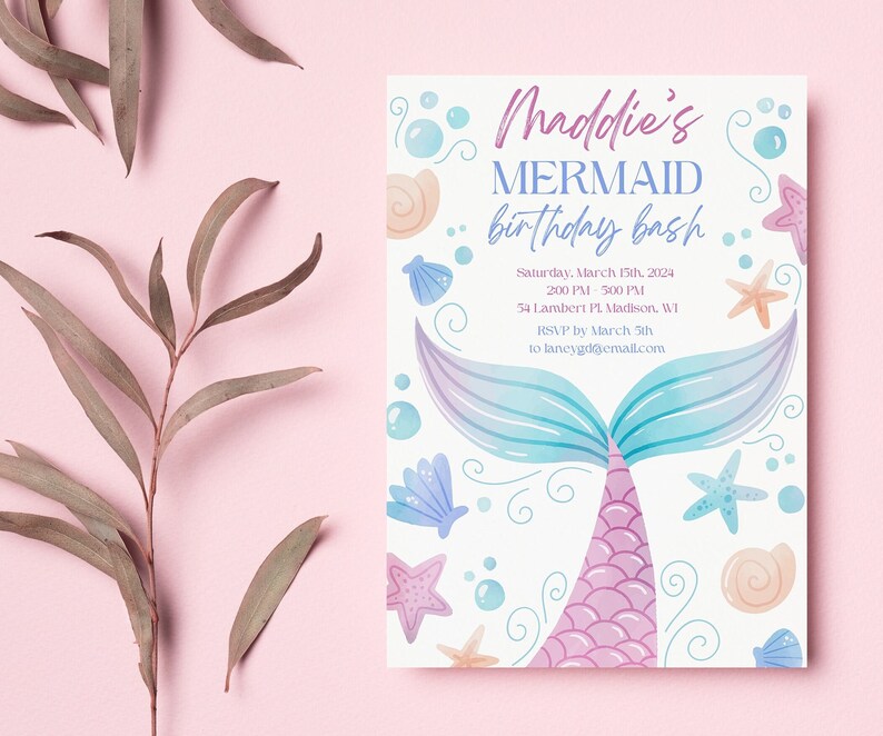 Editable Mermaid Invitation, Mermaid, Birthday, Mermaid Party Invite ...