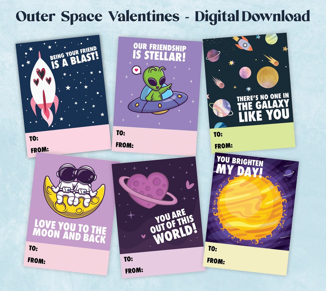 Space Valentines Day Cards, Outer Space Valentines, Printable Valentine ...