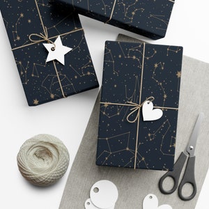 Navy and Gold Celestial Wrapping Paper - Constellation Holiday Gift ...