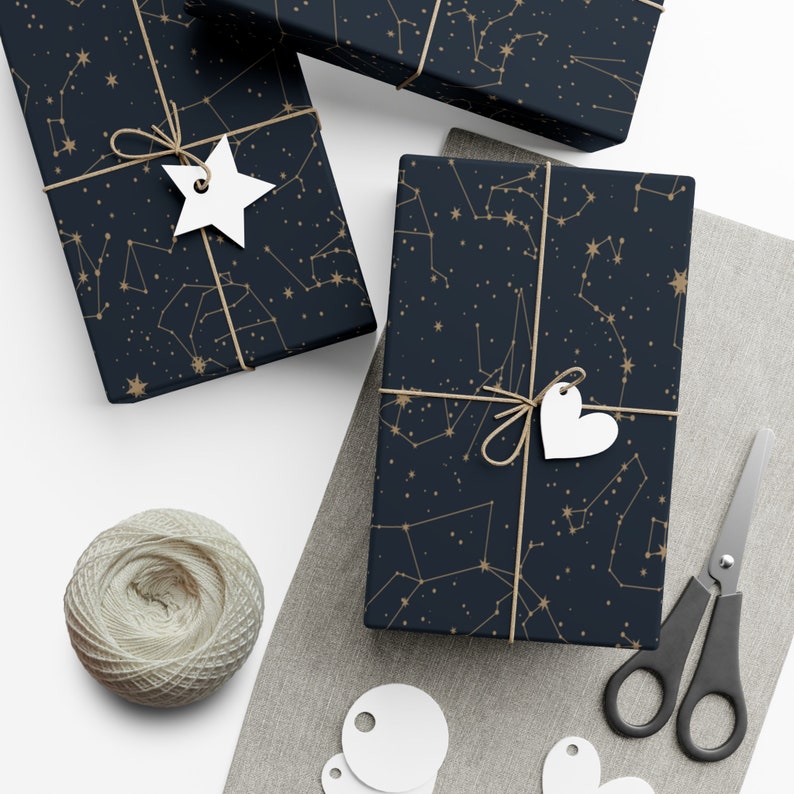 Navy and Gold Celestial Wrapping Paper - Constellation Holiday Gift ...