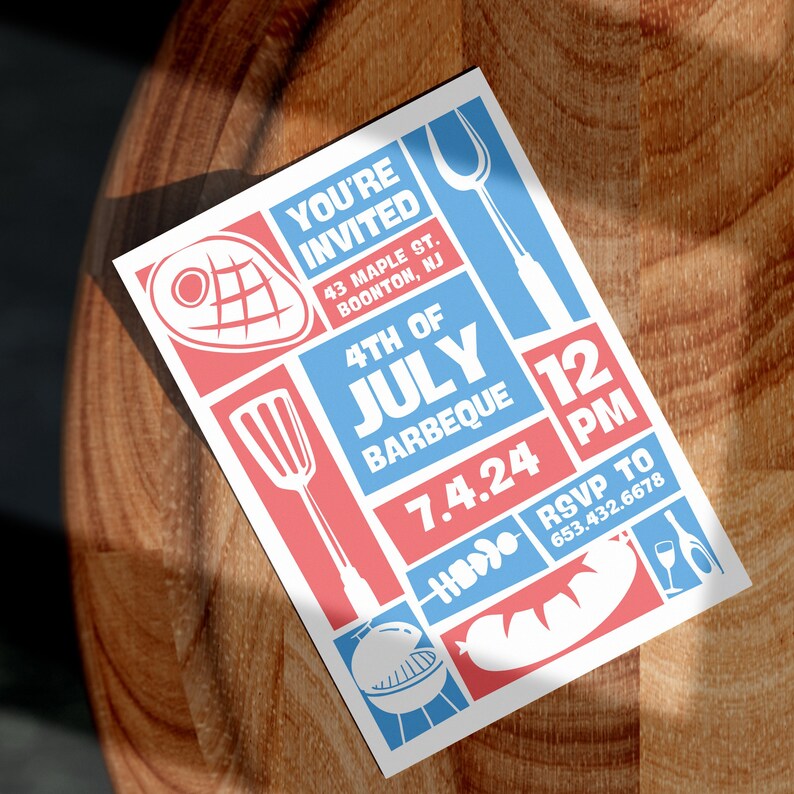BBQ Party Invitation - Fully Editable, 4th of July Invite, Bbq Birthday ...