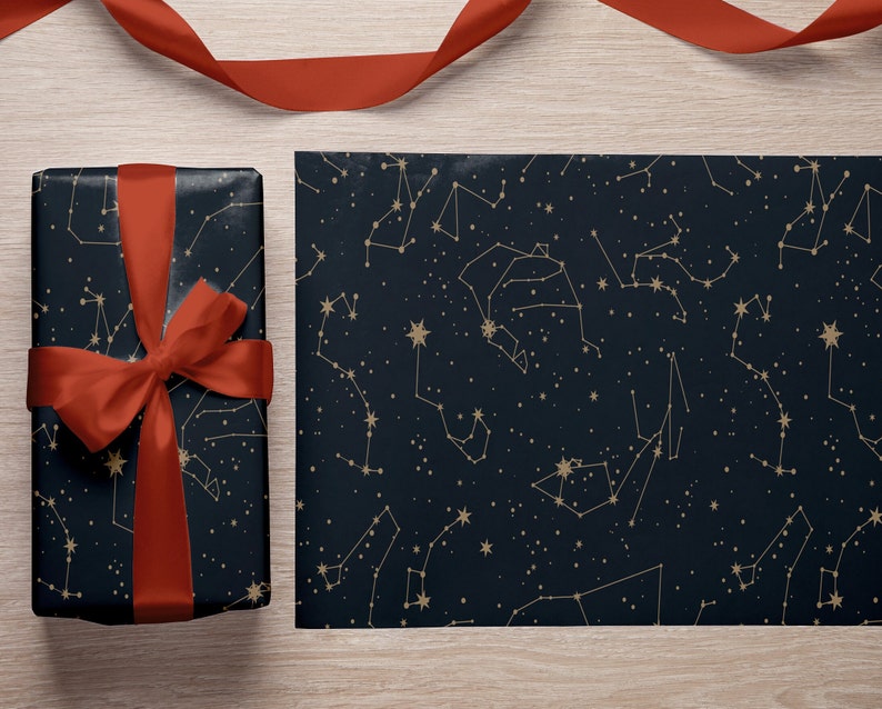 Navy and Gold Celestial Wrapping Paper - Constellation Holiday Gift ...