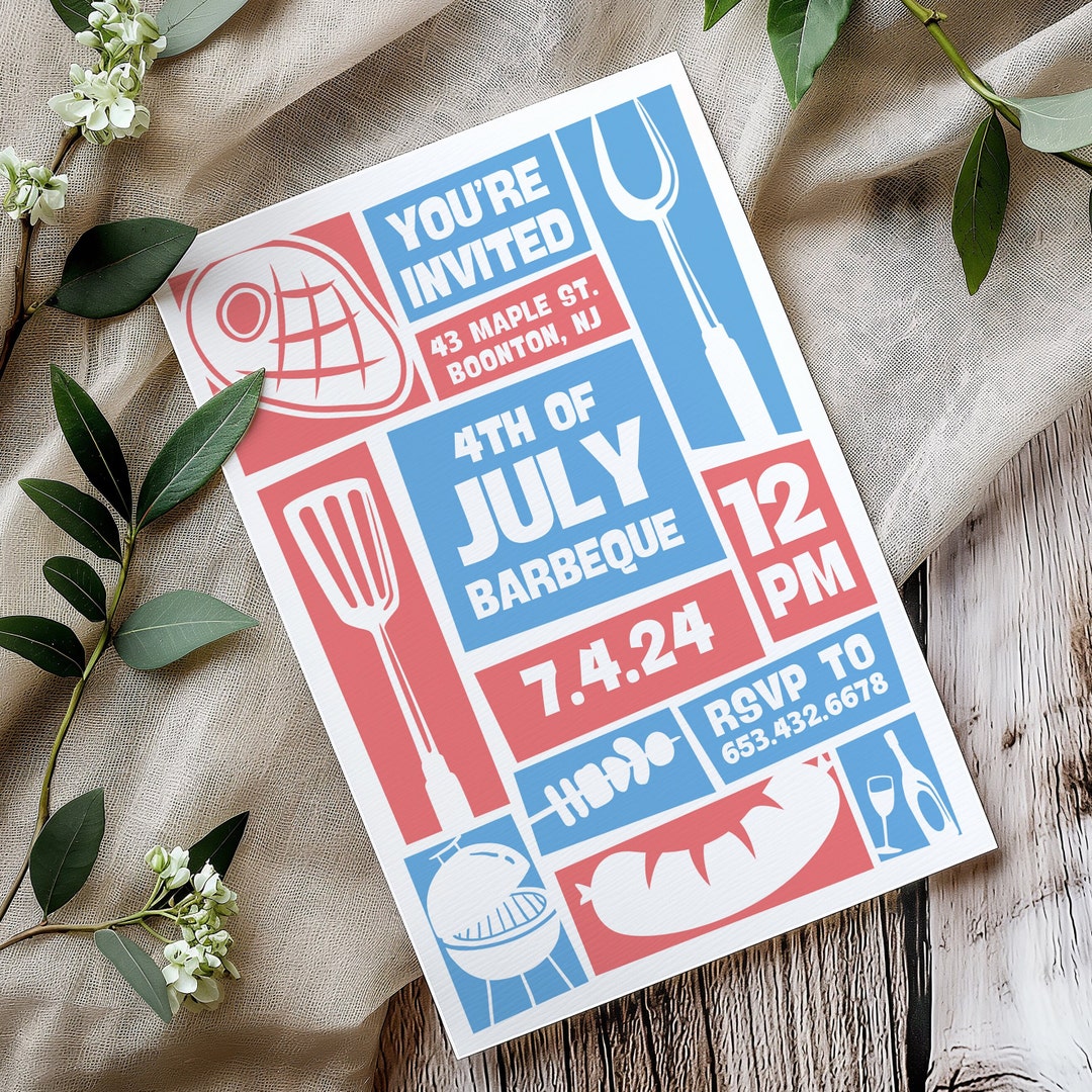 BBQ Party Invitation - Fully Editable, 4th of July Invite, Bbq Birthday ...