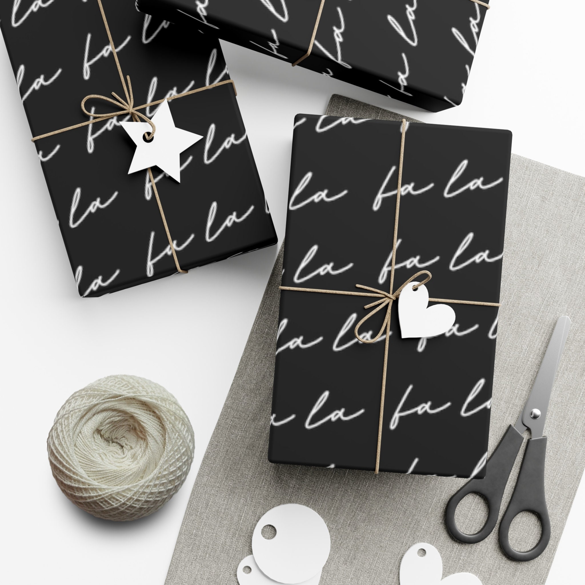 Fa La La Black Wrapping Paper Modern Christmas, Holiday Gift Wrap ...