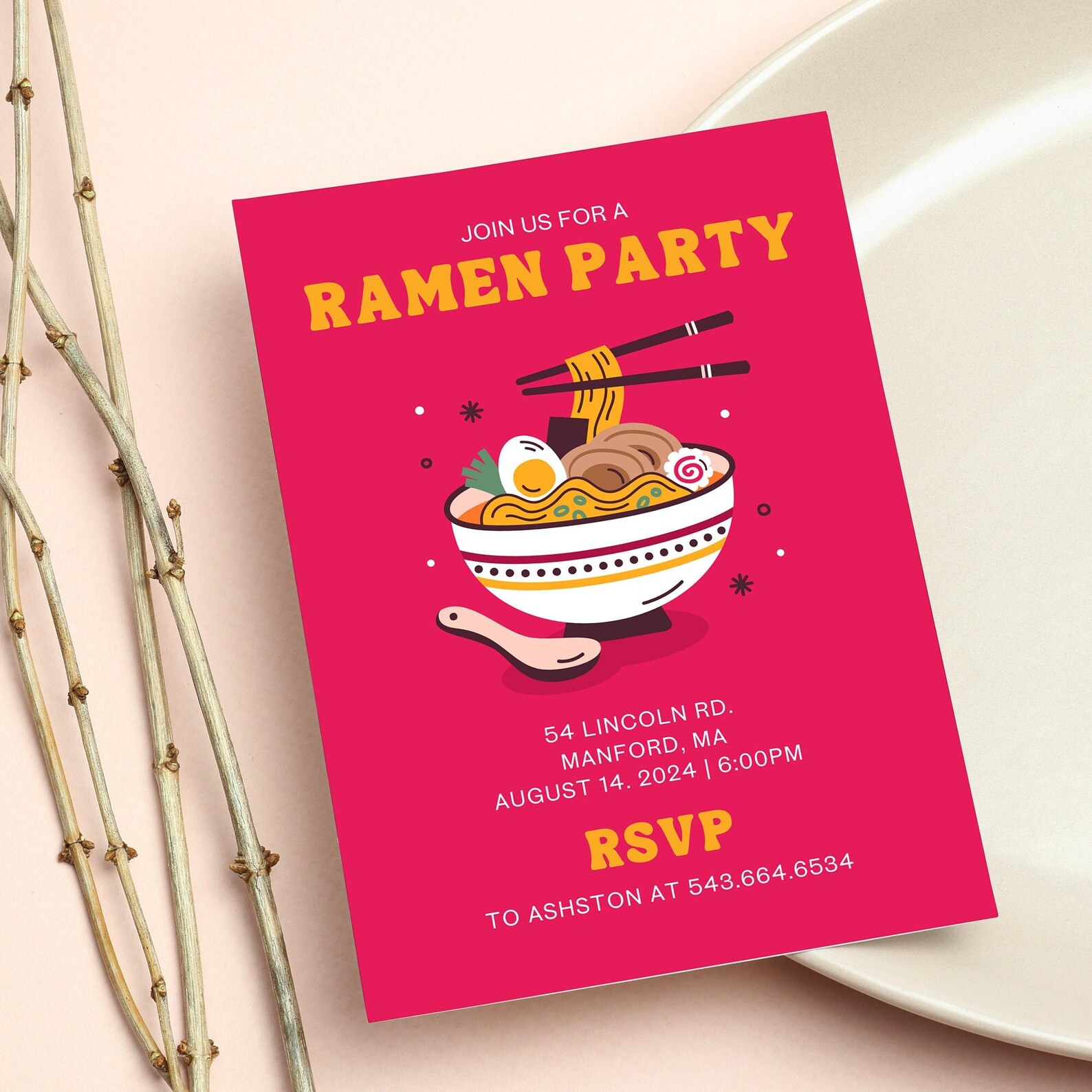 Ramen Party Invitation Editable Template, Ramen Party Invite, Digital ...