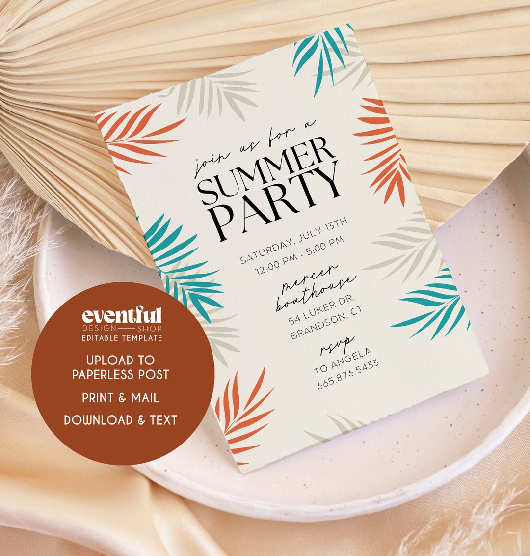 Editable Summer Party Invitation, Birthday Invite, 4th of July Invite ...