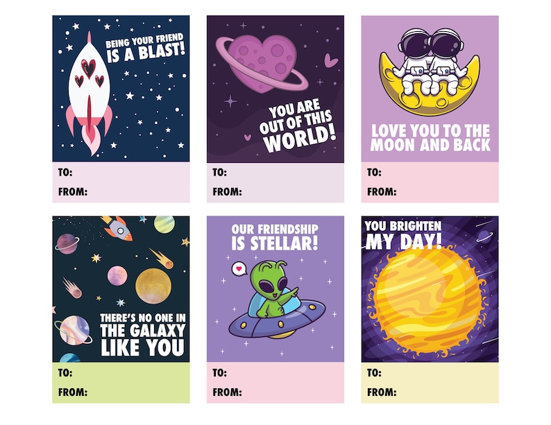 Space Valentines Day Cards, Outer Space Valentines, Printable Valentine ...