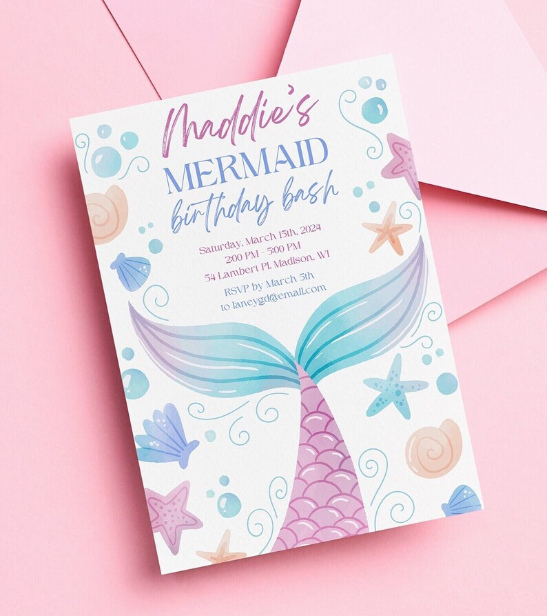 Editable Mermaid Invitation, Mermaid, Birthday, Mermaid Party Invite ...