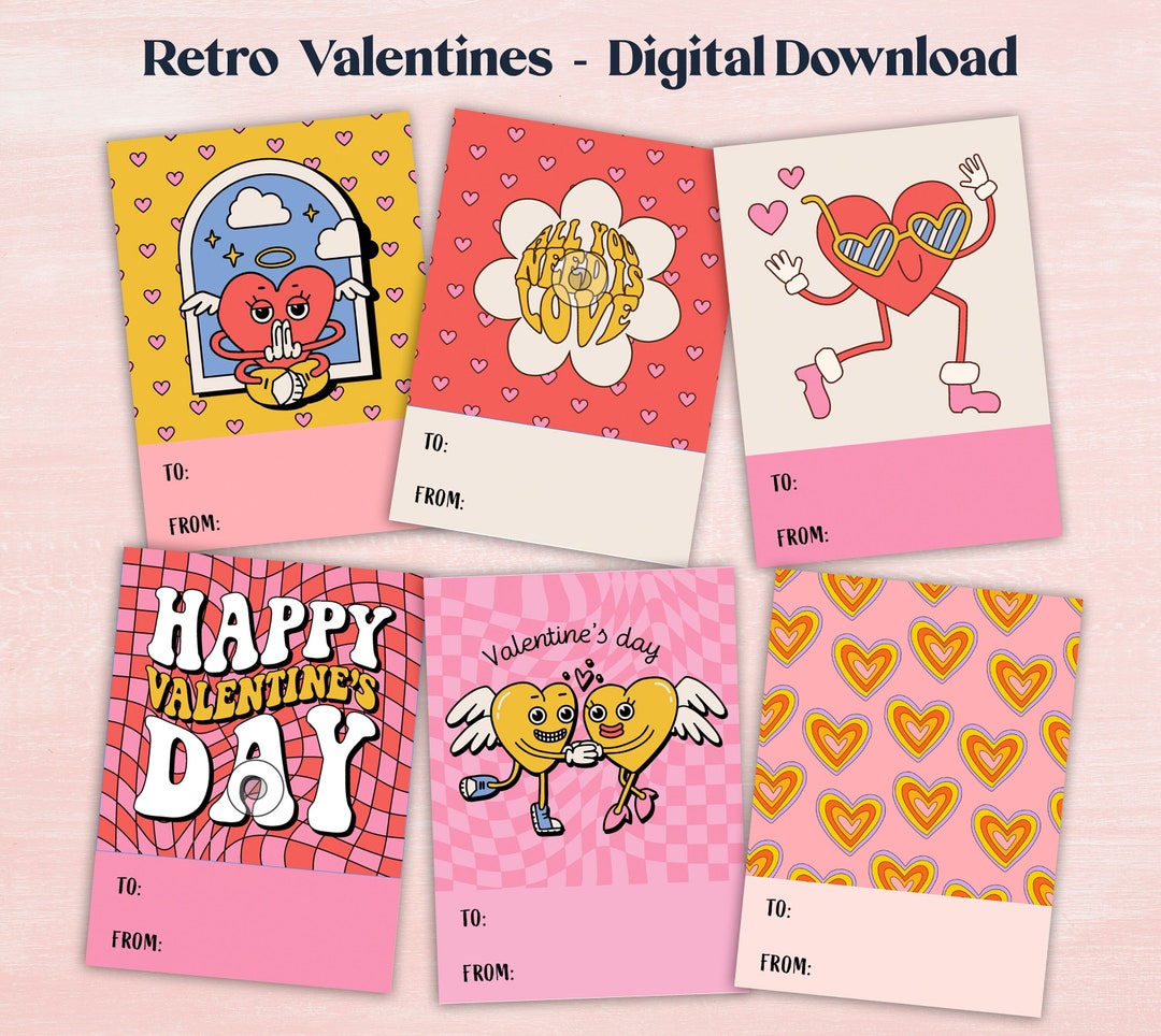 Retro Valentines Day Cards, Groovy Valentines, Printable Valentine's ...