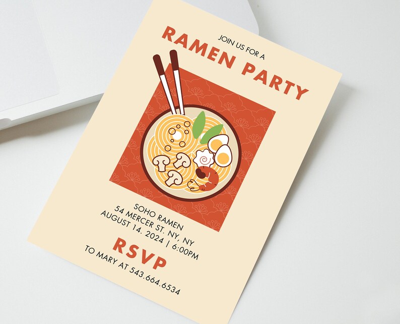 Ramen Party Invitation Editable Template, Ramen Party Invite, Digital ...