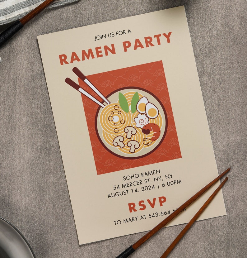 Ramen Party Invitation Editable Template, Ramen Party Invite, Digital ...