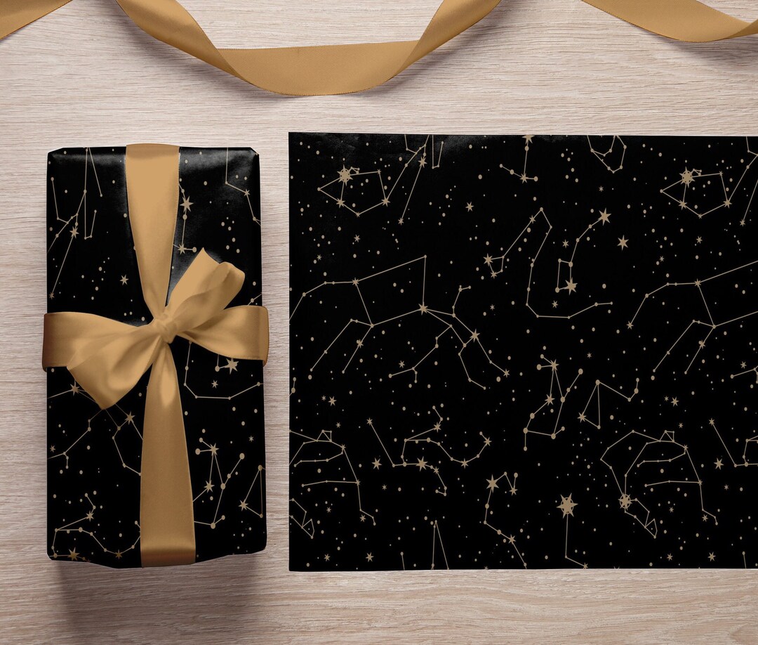Black and Gold Celestial Wrapping Paper - Constellation Holiday Gift ...