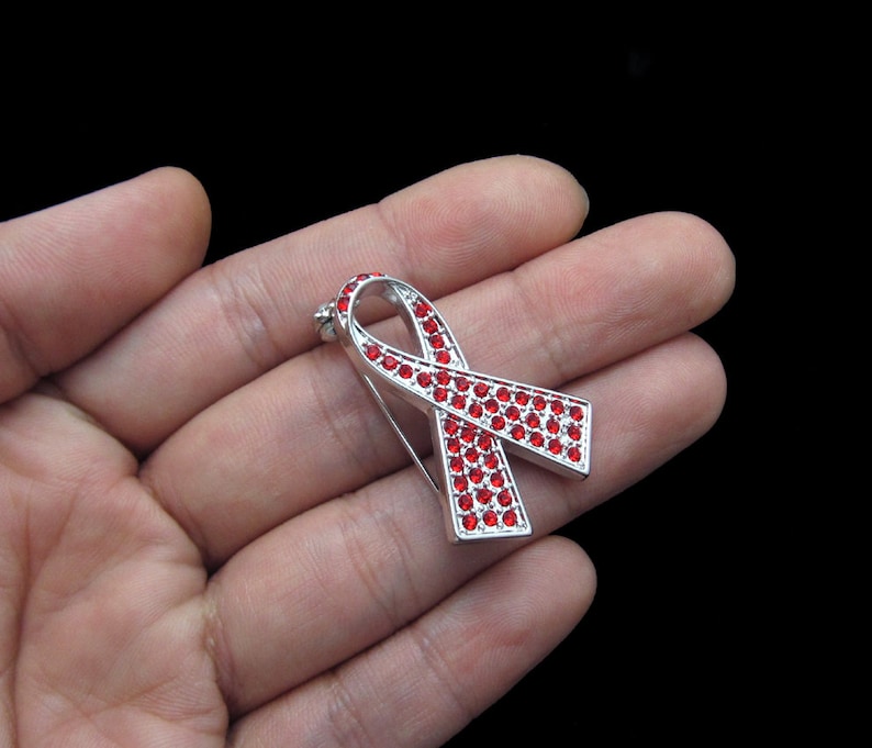 Crystal Red Ribbon Bow AIDS HIV Substance-abuse Heart Disease - Etsy