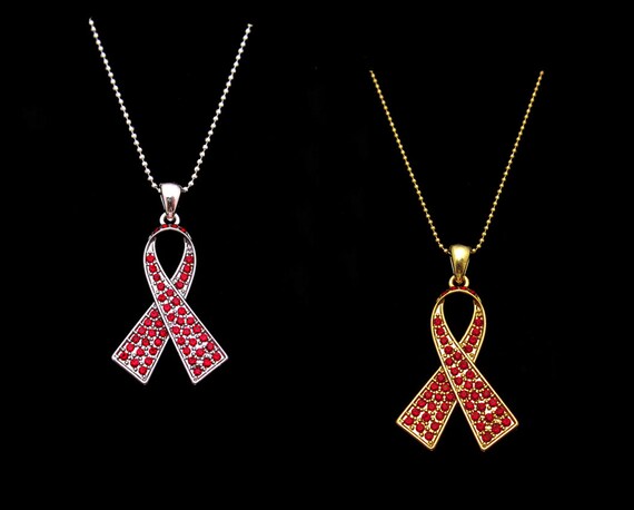 Crystal Red Ribbon Bow AIDS HIV Substance-abuse Heart Disease | Etsy