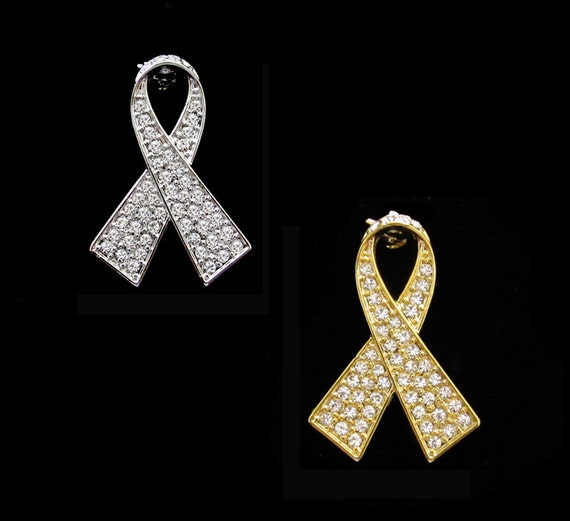 Crystal Clear White Ribbon Bow Lung Cancer Awareness Brooch - Etsy