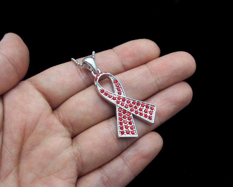 Crystal Red Ribbon Bow AIDS HIV Substance-abuse Heart Disease - Etsy