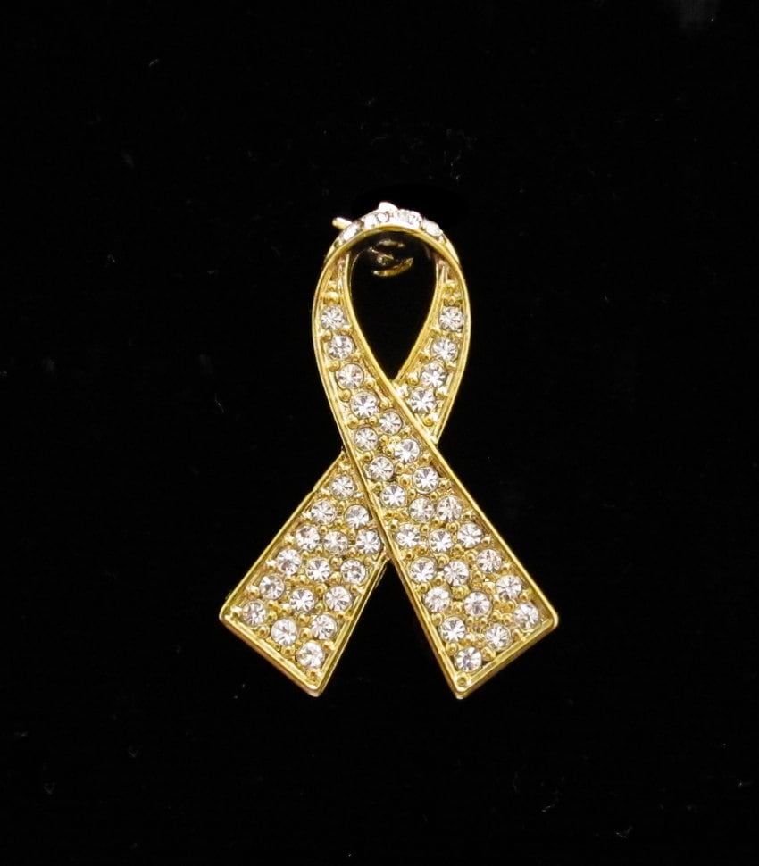 Crystal Clear White Ribbon Bow Lung Cancer Awareness Brooch | Etsy