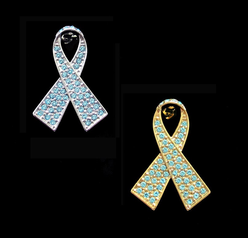 Crystal Light Blue Ribbon Bow Prostate Cancer Awareness Brooch - Etsy