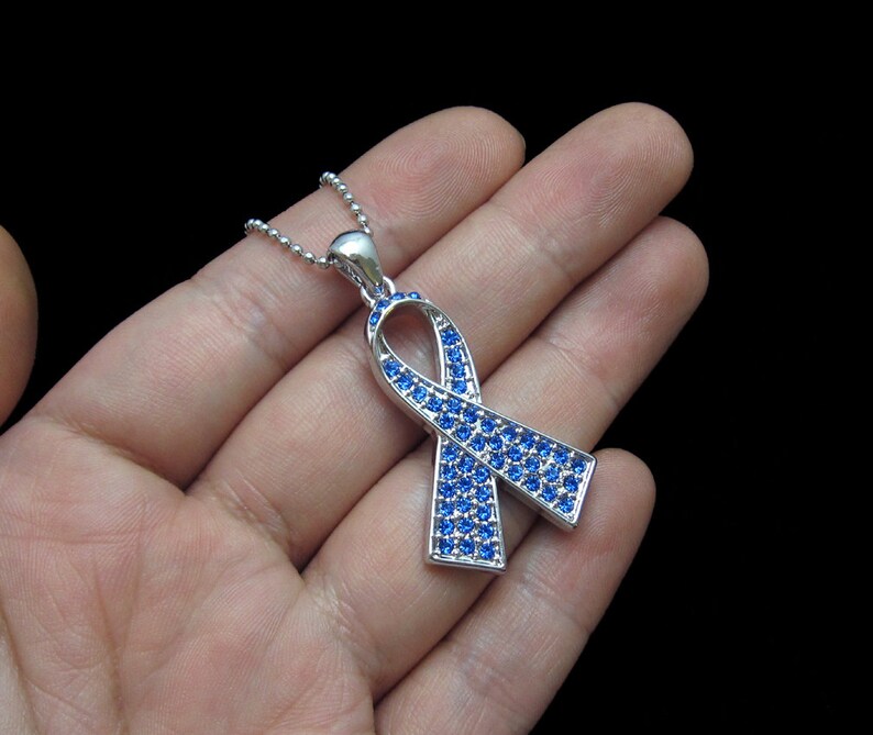 Crystal Blue Ribbon Bow Colon Cancer Child Abuse Pro-choice Huntington ...