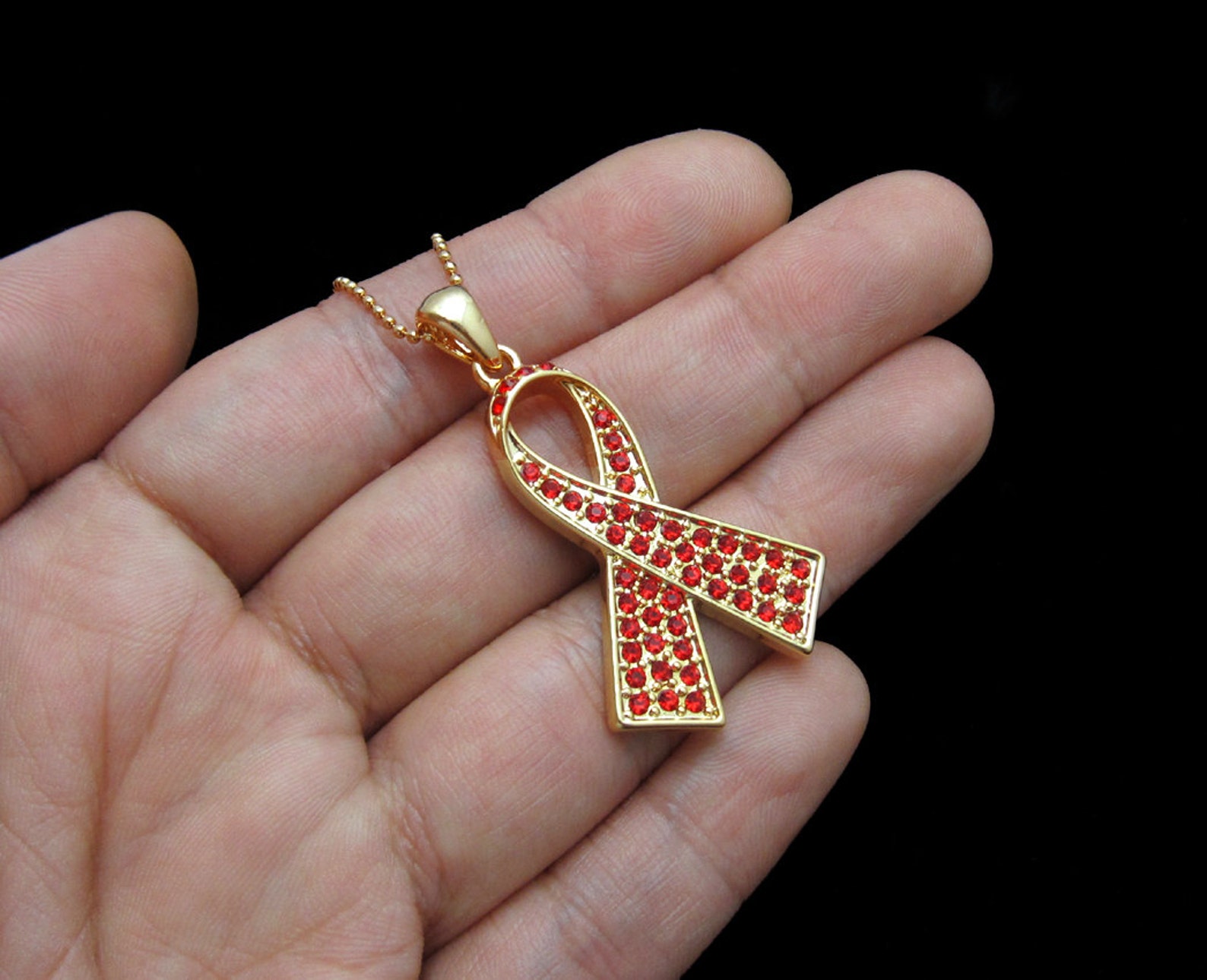 Crystal Red Ribbon Bow AIDS HIV Substance-abuse Heart Disease - Etsy