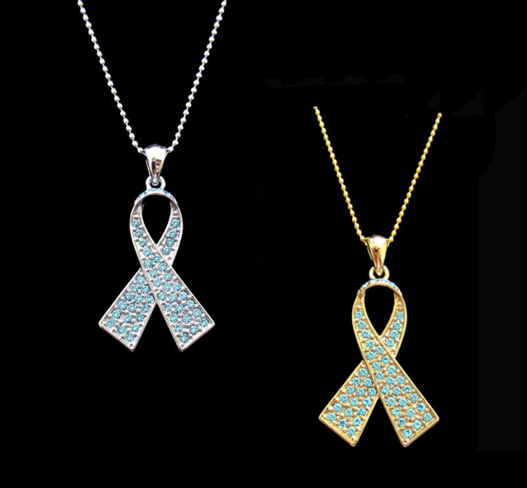Crystal Light Blue Ribbon Bow Prostate Cancer Awareness Pendant Charm ...