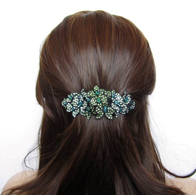 Large Crystal Butterfly Cluster Hair Barrette Clip Accessory Ponytail ...