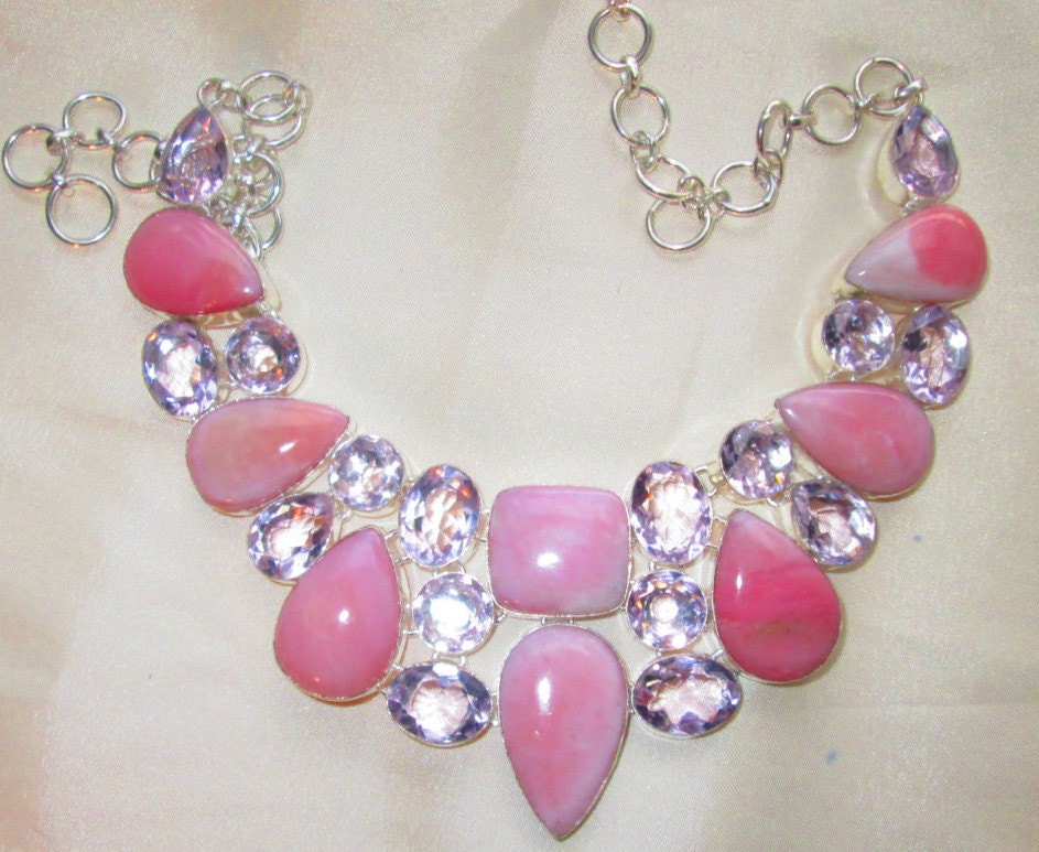 Natural Stunning PINK OPAL and KUNITE Silver-plated Bib Necklace - Etsy