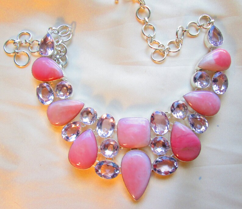 Natural Stunning PINK OPAL and KUNITE Silver-plated Bib Necklace - Etsy