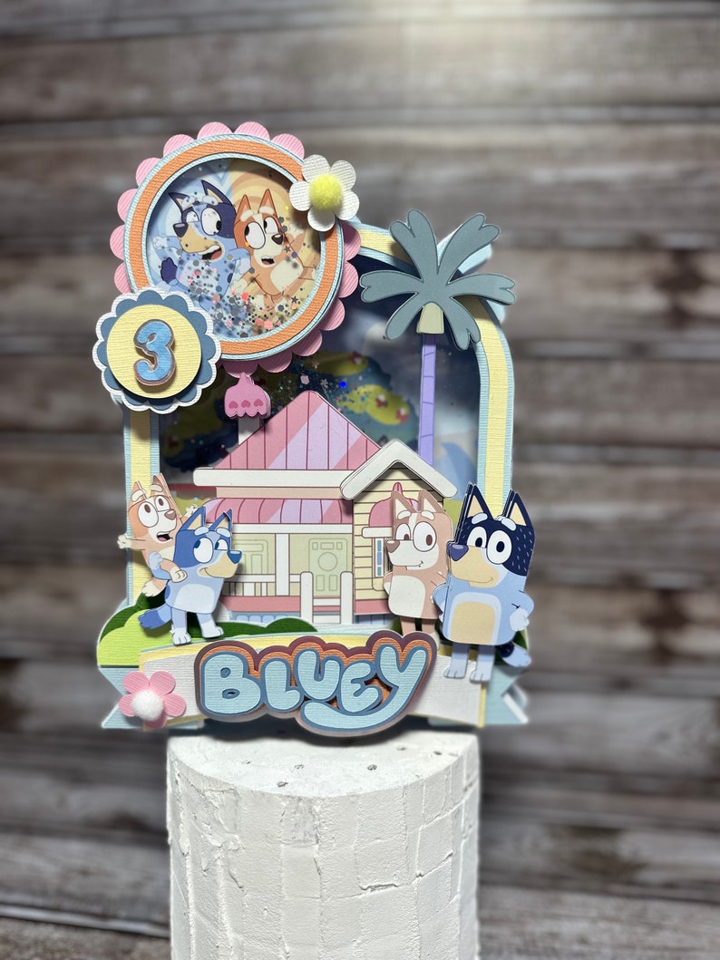 Bluey Cake Topper Bluey Theme Decorations Bluey Shaker Topper Blue Cake ...