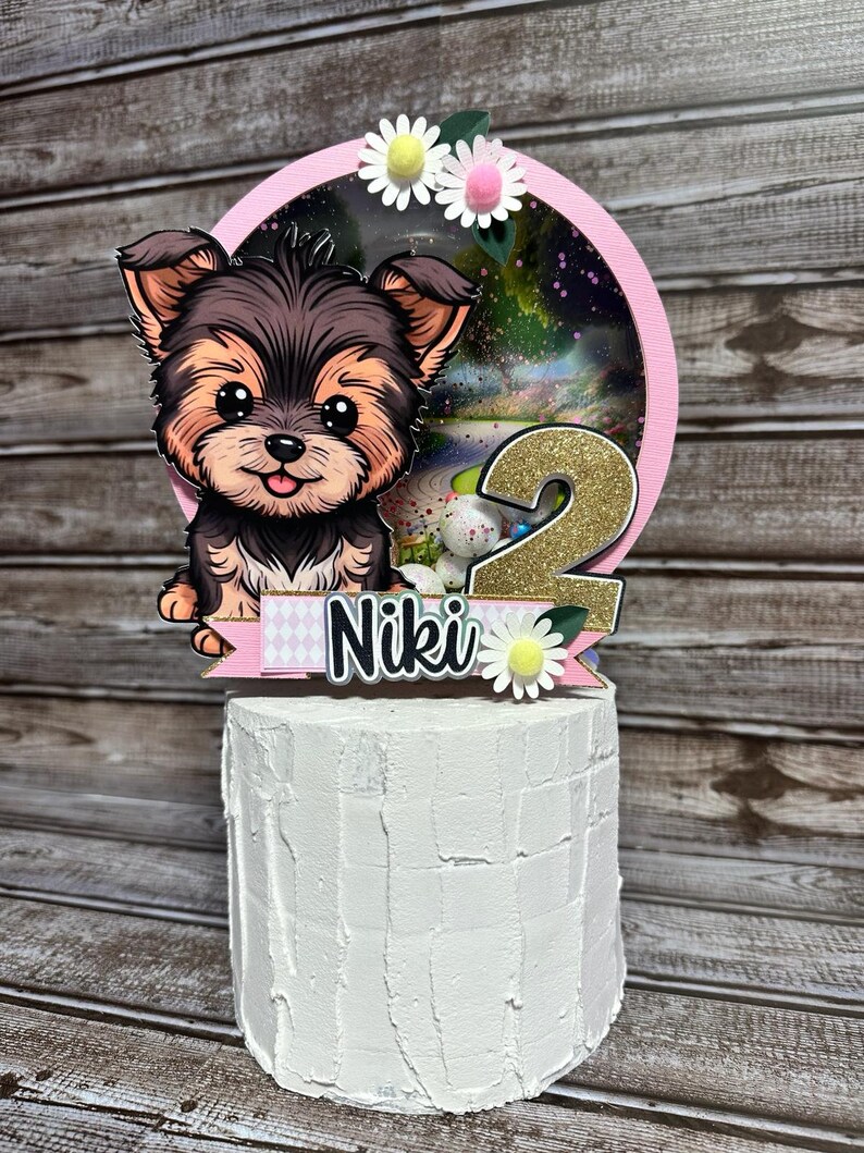 Custom Yorkie Puppy Cake Topper: Glitter Name, Shaker, Pet Birthday - Etsy