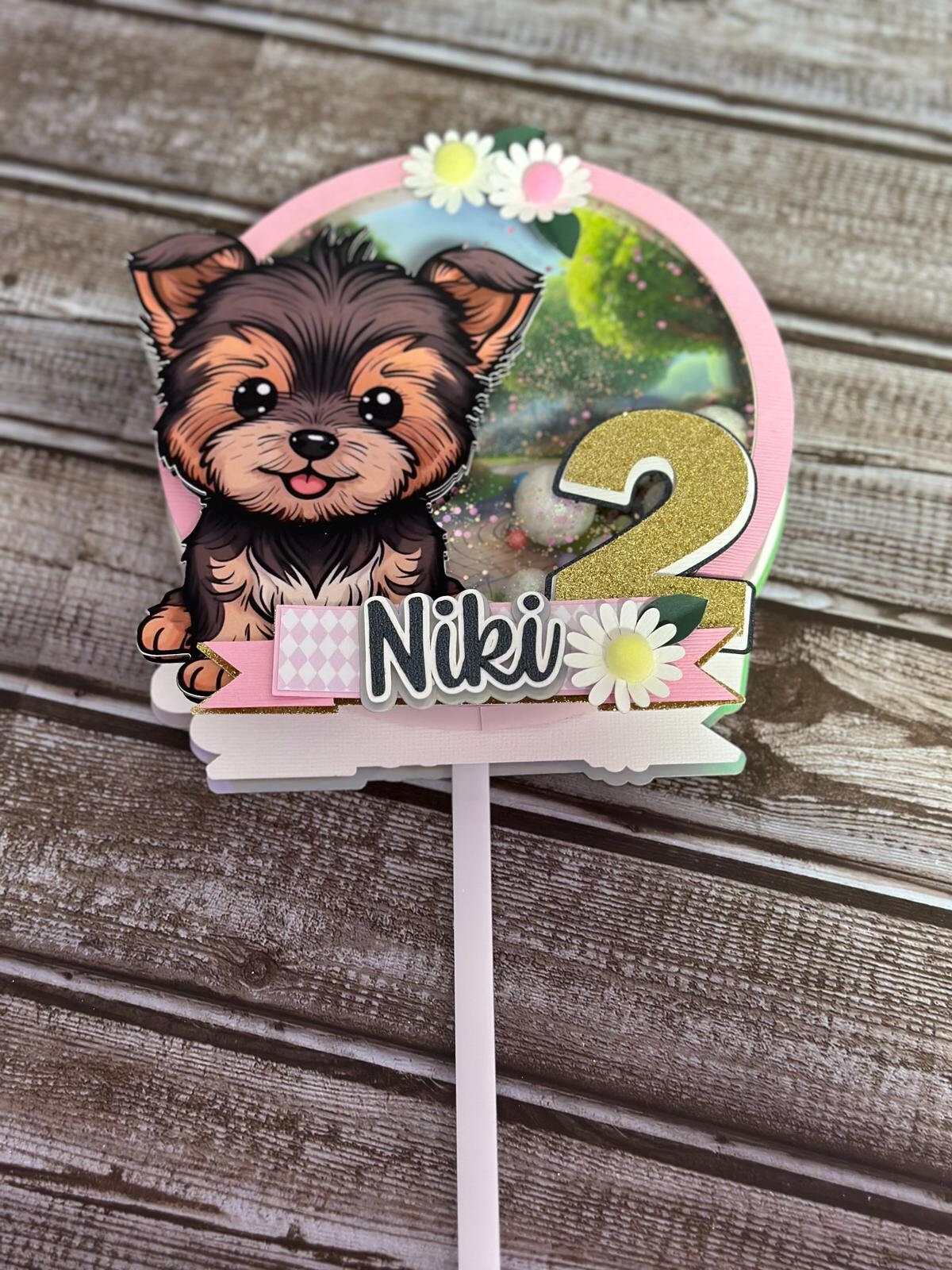 Custom Yorkie Puppy Cake Topper: Glitter Name, Shaker, Pet Birthday - Etsy