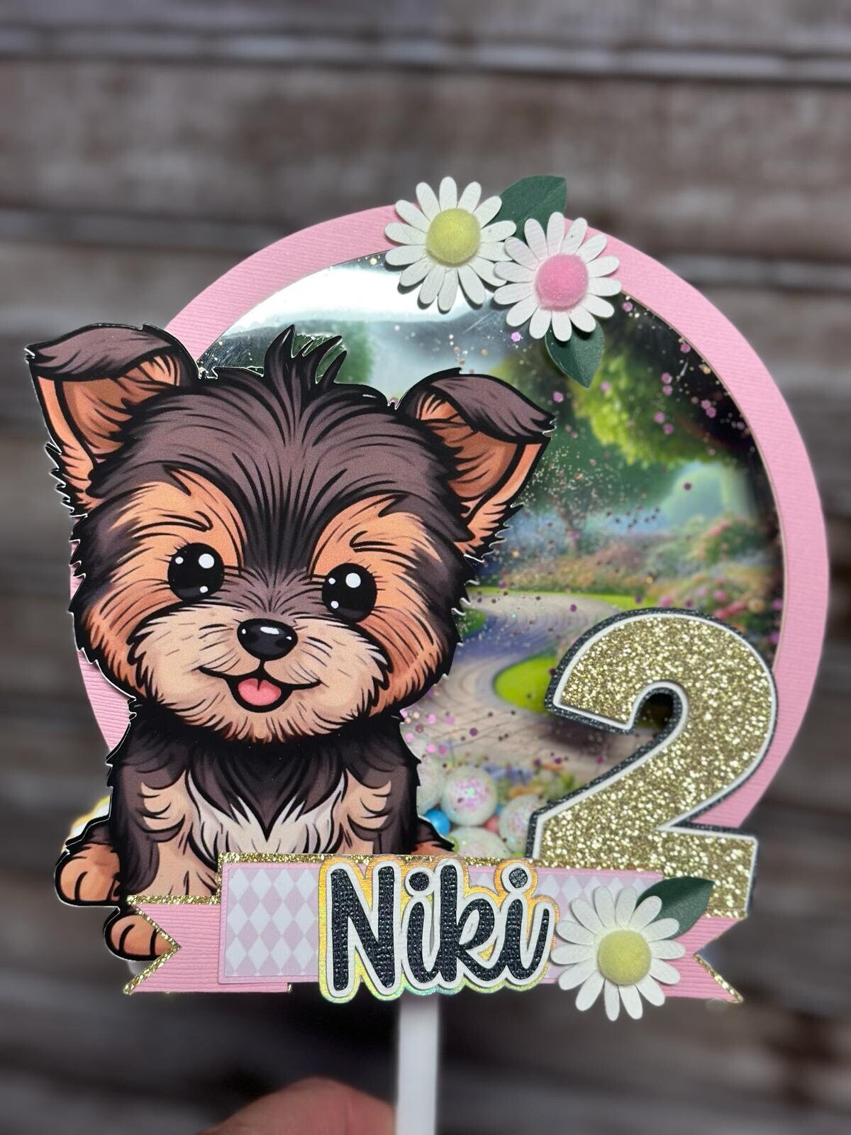 Custom Yorkie Puppy Cake Topper: Glitter Name, Shaker, Pet Birthday - Etsy