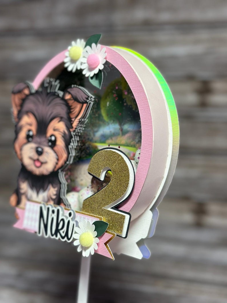 Custom Yorkie Puppy Cake Topper: Glitter Name, Shaker, Pet Birthday - Etsy