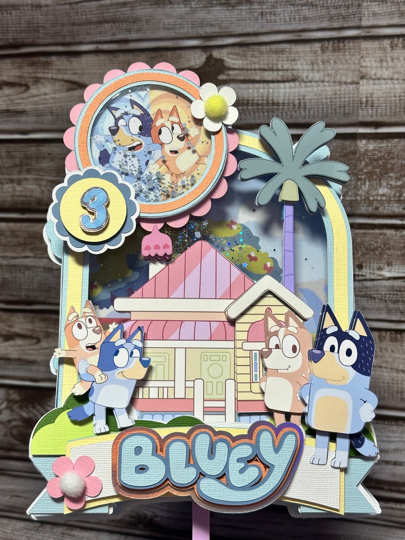 Bluey Cake Topper Bluey Theme Decorations Bluey Shaker Topper Blue Cake ...