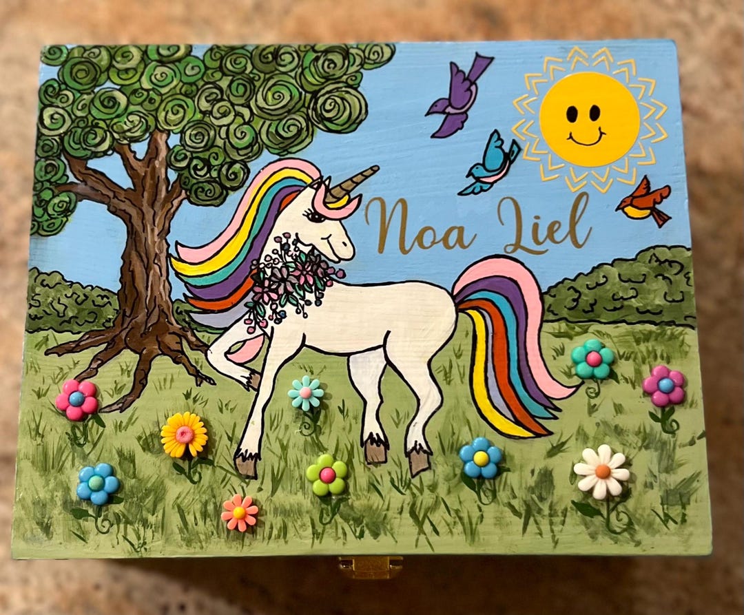 Personalized Unicorn Jewelry Box, Large Girls Trinket Box, Painted ...