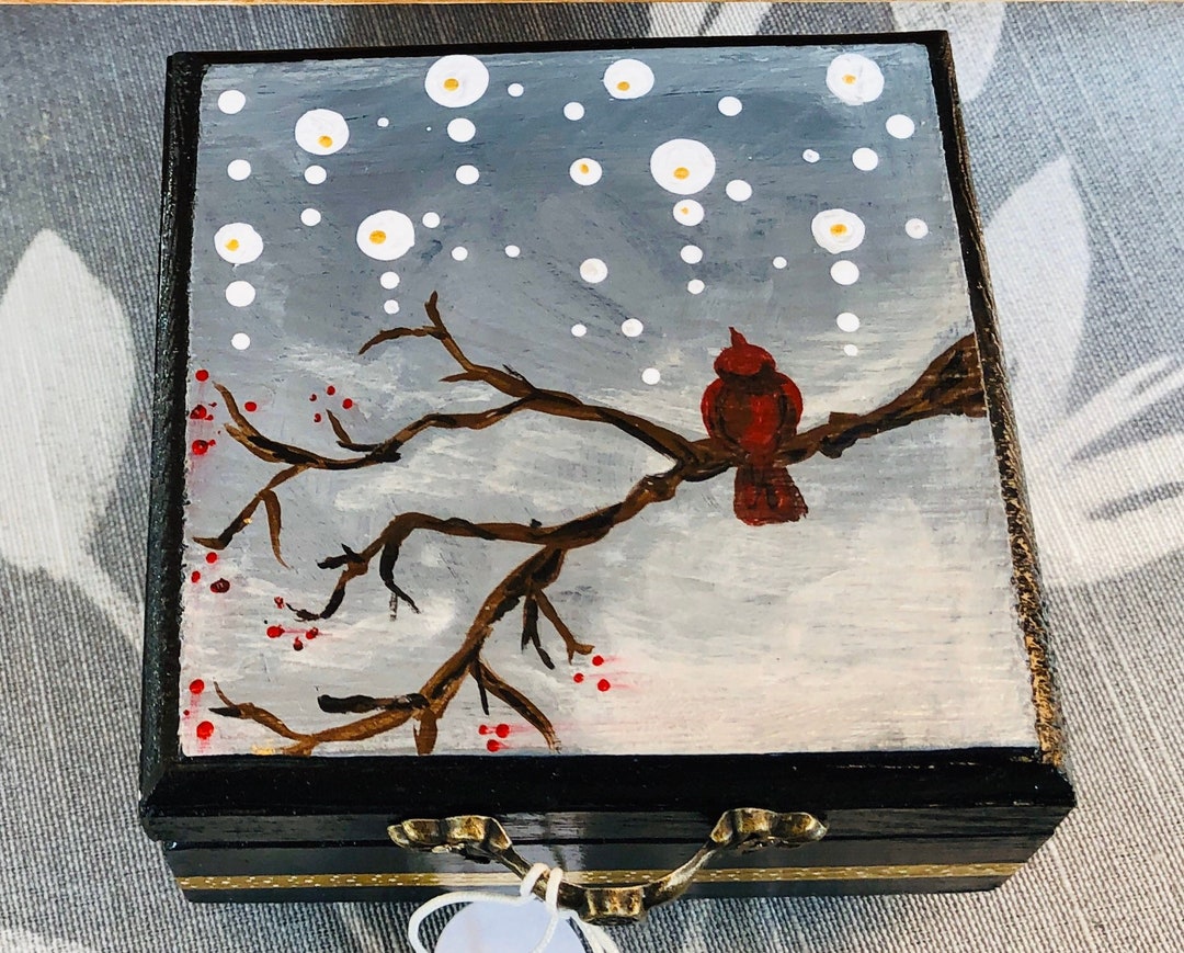 Cardinal Trinket Box, Cardinal Keepsake Box, Red Cardinal, Handpainted ...