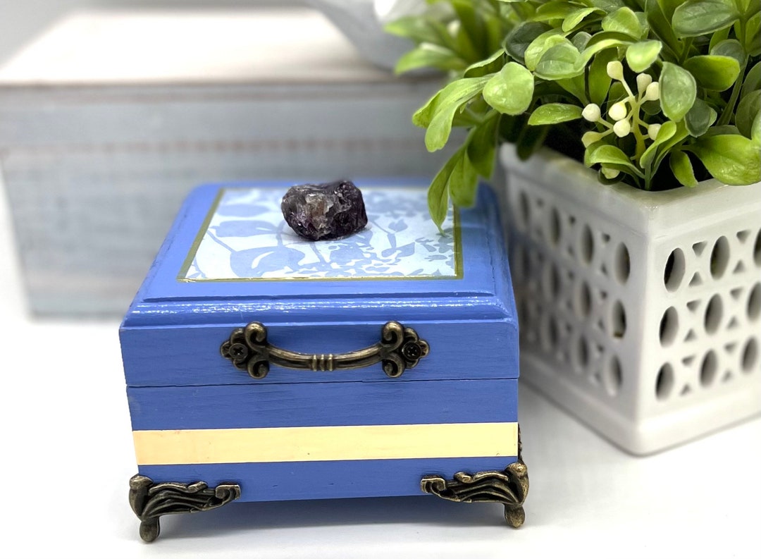 Raw Amethyst Stone Box Blue Stash Box Antique Style Blue - Etsy