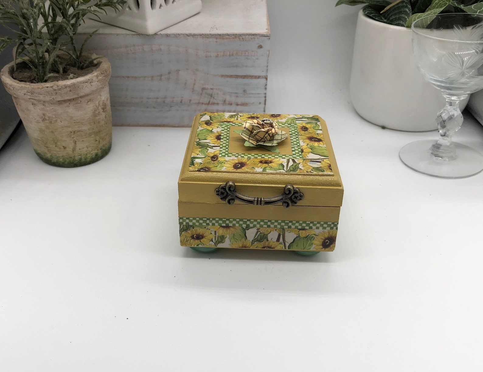 Tiny Sunflower Trinket Box With Lid, Small Pastel Yellow Jewelry Box ...