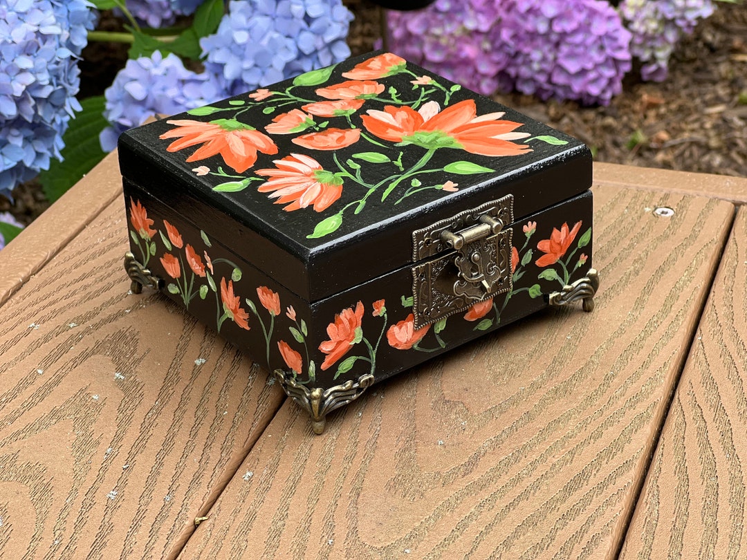 Hand Painted Victorian Style Flowered Keepsake Box, Trinket Box - Etsy