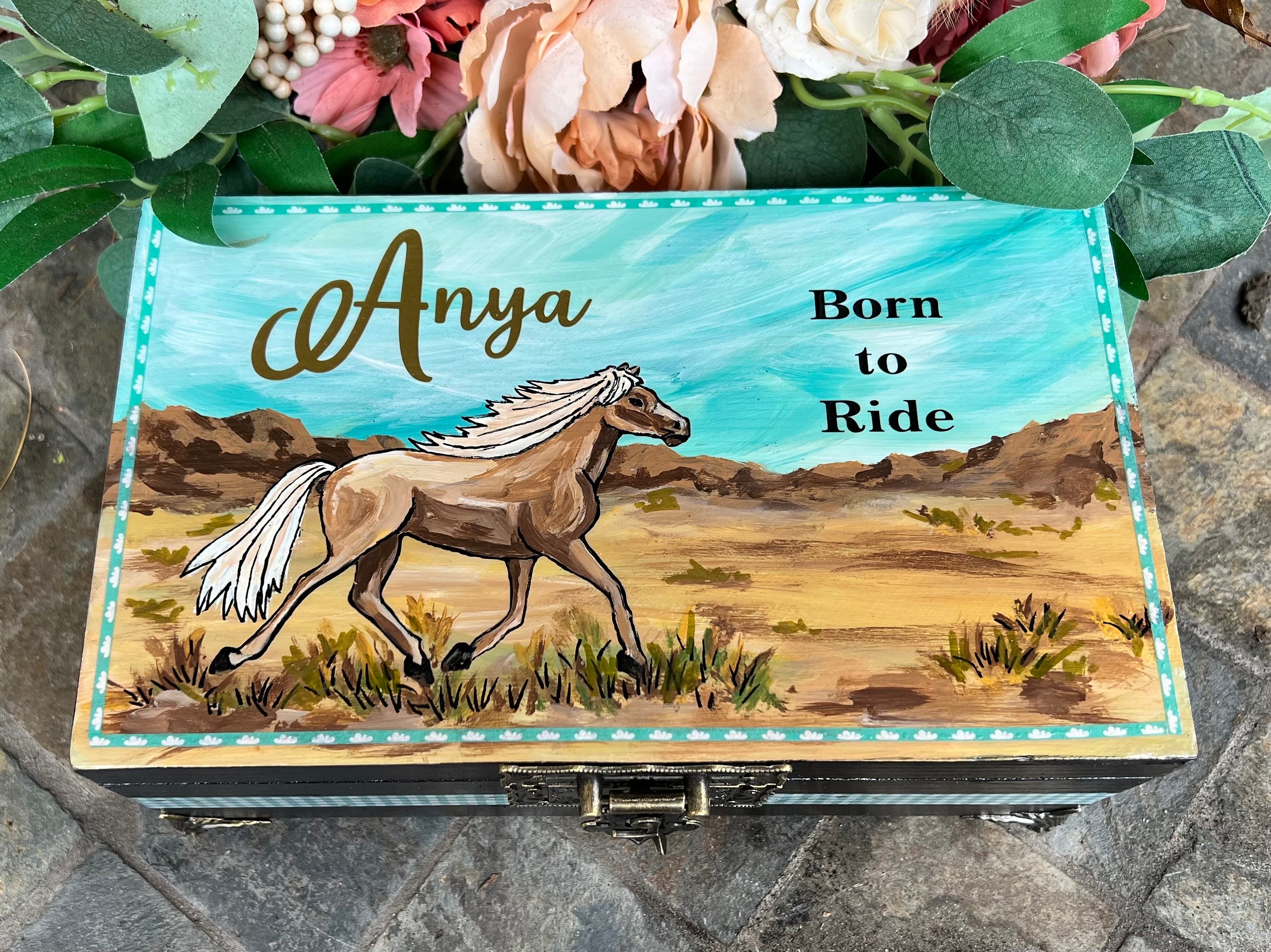 Large Handpainted Trinket Box, Horse Theme Jewelry Box, Born to Ride ...