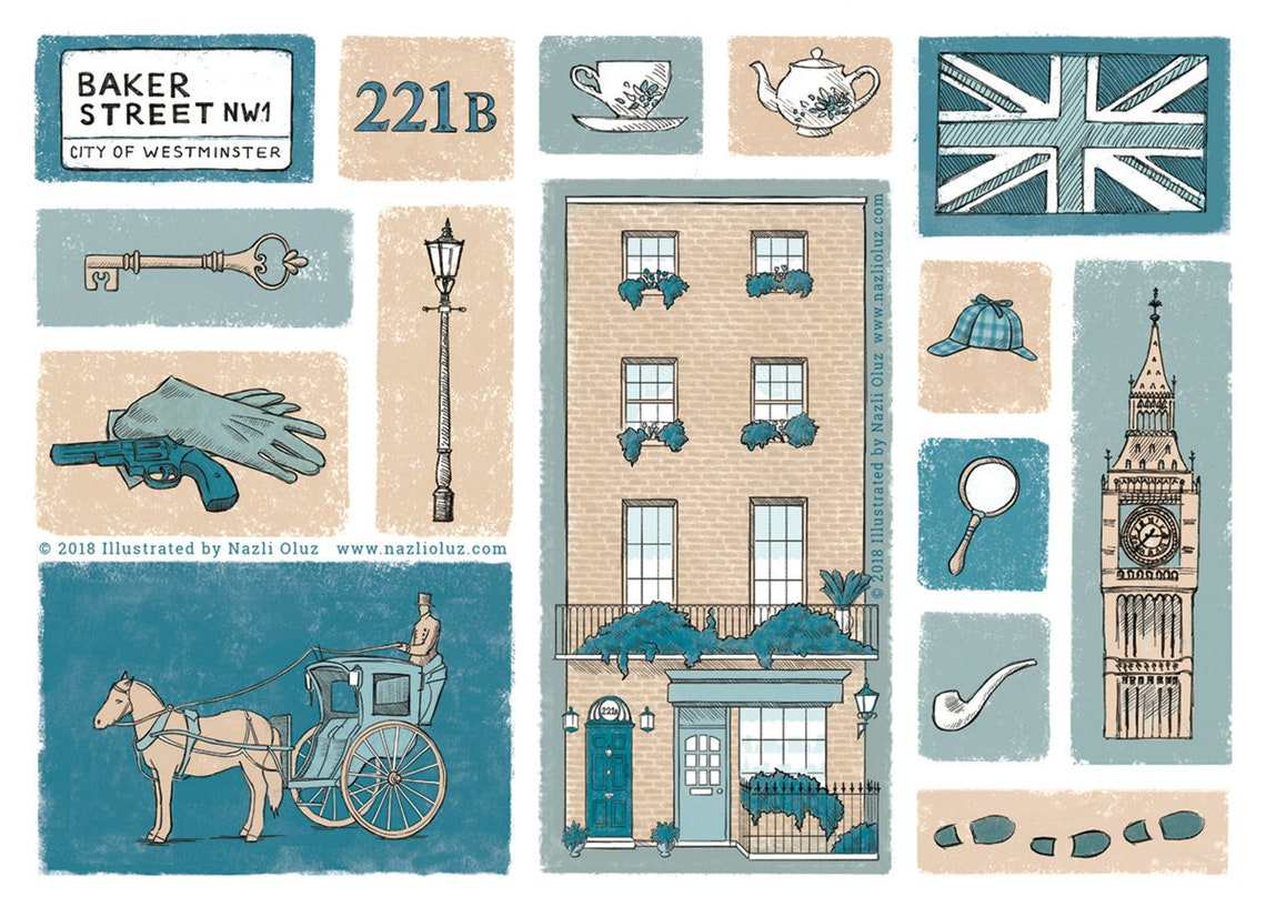 London 221B Baker Street, Sherlock Holmes, Art Print, Detective ...