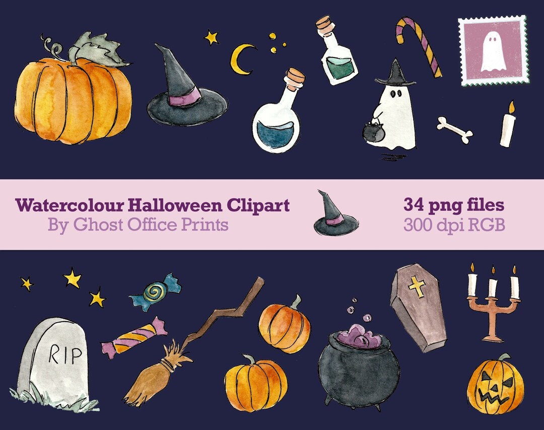 Watercolour Halloween Clipart, Instant Download, Printable ...