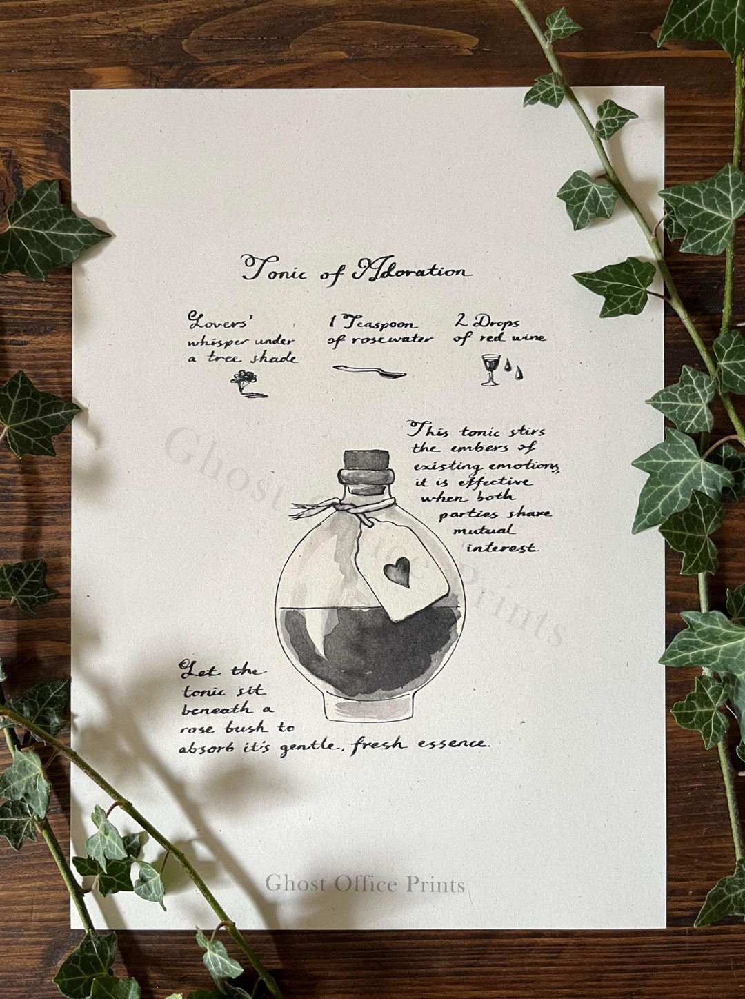 Tonic of Adoration, Victorian, Love Potion Recipe, Art Print, Ink ...