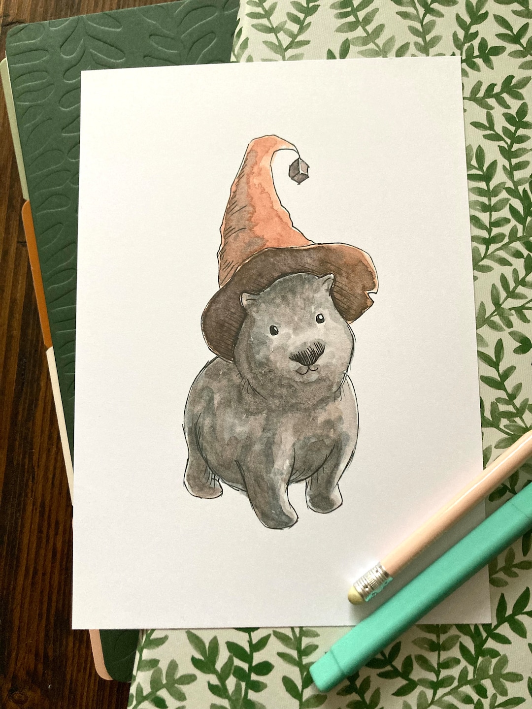 Witch Wombat Art Print, Wizard, Familiar, Gift, Wall Art, Painting, Pet ...