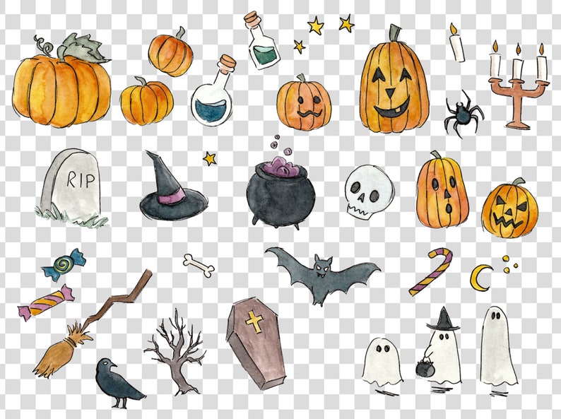 Watercolour Halloween Clipart, Instant Download, Printable, Decor, PNG ...