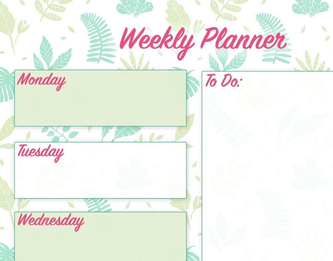 Tropical Plants Weekly Planner, Daily Planner, A4, A5, Printable ...